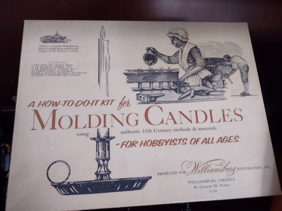 Vintage 1967 Colonial Williamsburg Candle Making Kit Tin Mold Beeswax ...