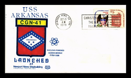 DR JIM STAMPS US NAVAL COVER USS ARKANSAS CGN-41 LAUNCHING HAND COLORED ...