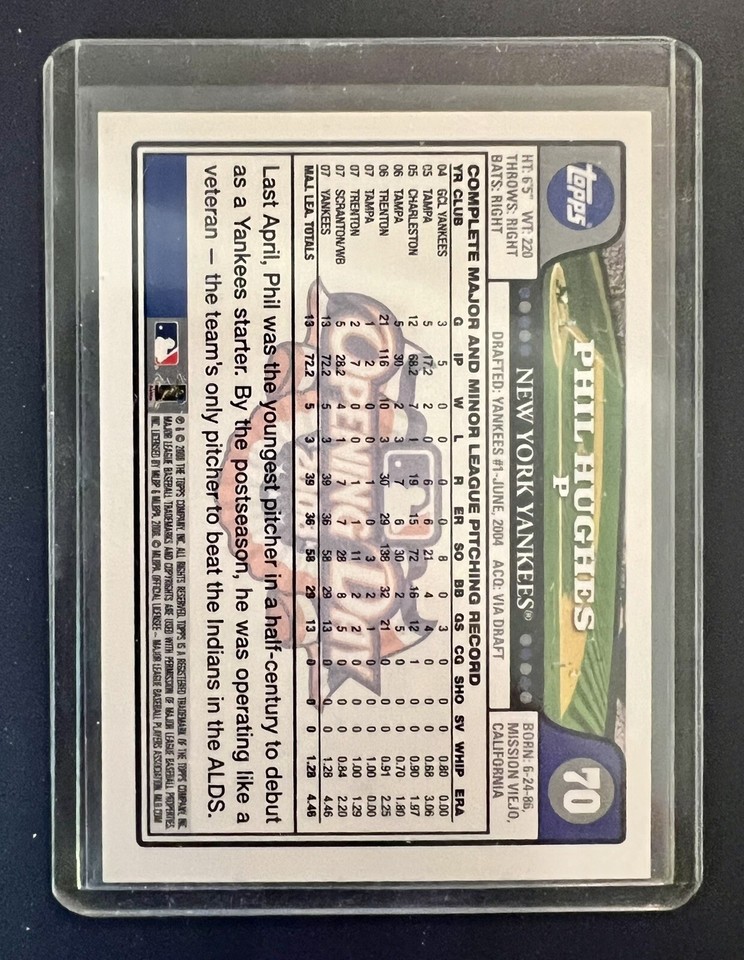 Yankees Topps Phil Hughes Autographed Baseball Card | eBay