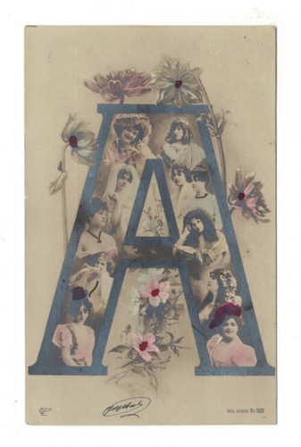 AR1788 -fantasy LARGE LETTER ALPHABET "A" w. WOMEN FACES actresses ...