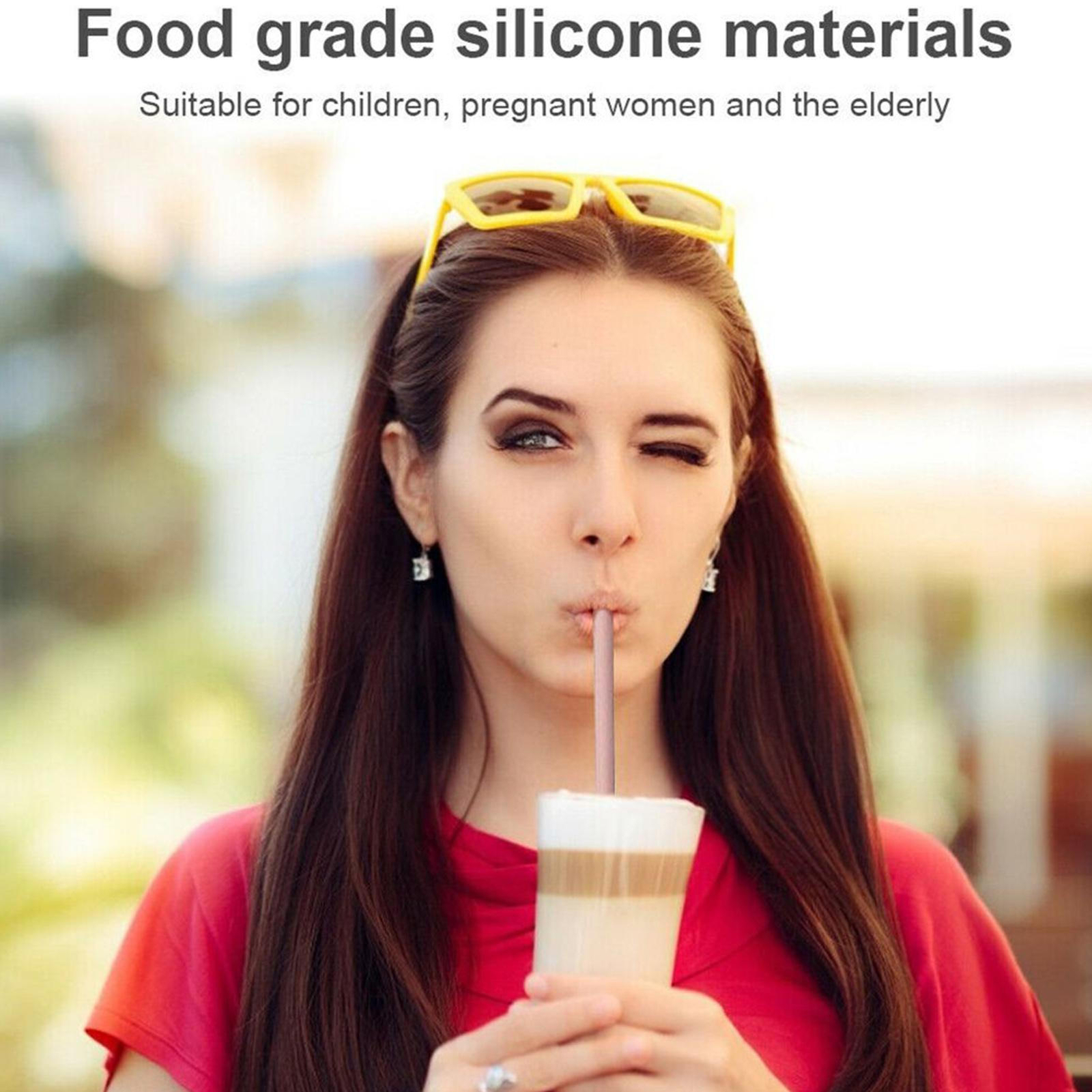 6pcs Reusable One Click Open Silicone Straws Food Grade Drinking Snap ...