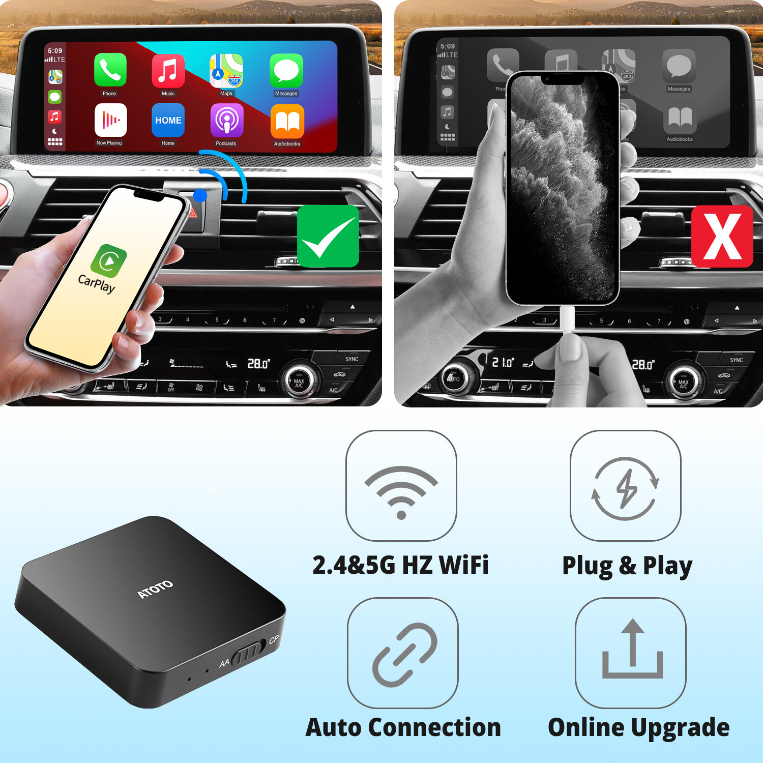 ATOTO Wireless Android Auto AI box Carplay Adapter Converter w/ Netflix ...