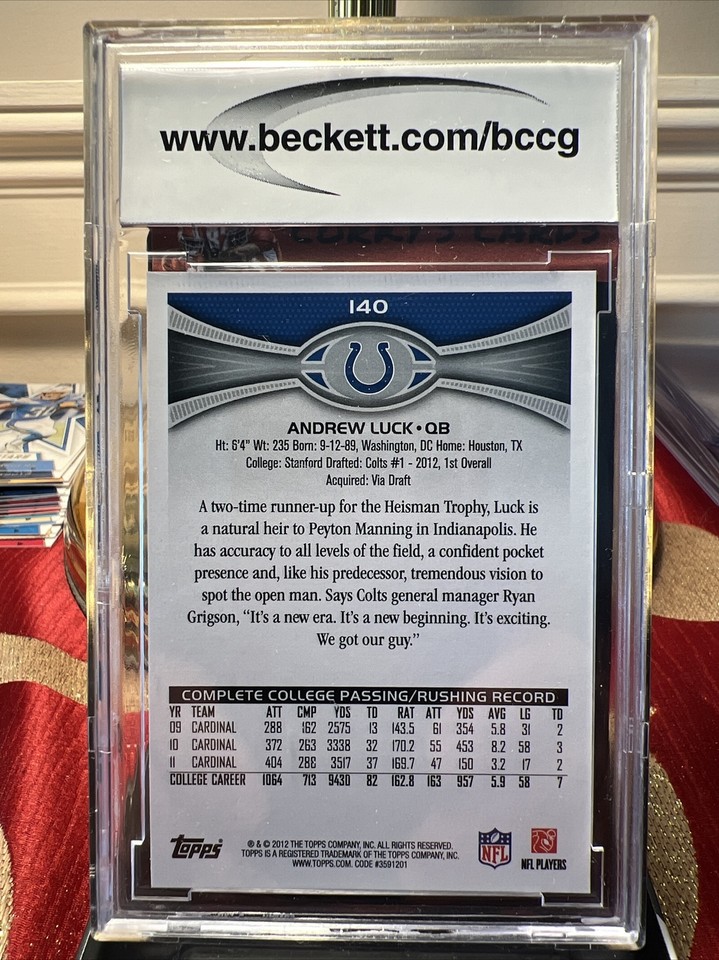 2012 Topps #140A Andrew Luck Rookie Graded BCCG 10 | eBay