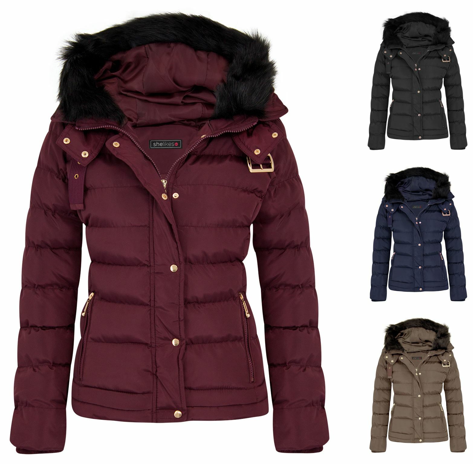 Womens Ladies Padded Quilted Hooded Warm Winter Jacket Coat Size 8-16 ...
