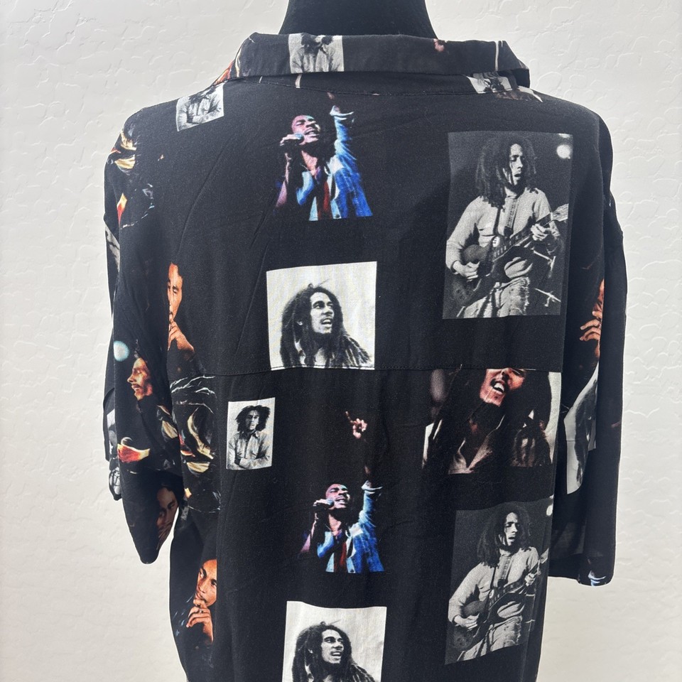 Bob Marley Vintage Shirt Large Button Rasta Reggae All Over Print Stock ...