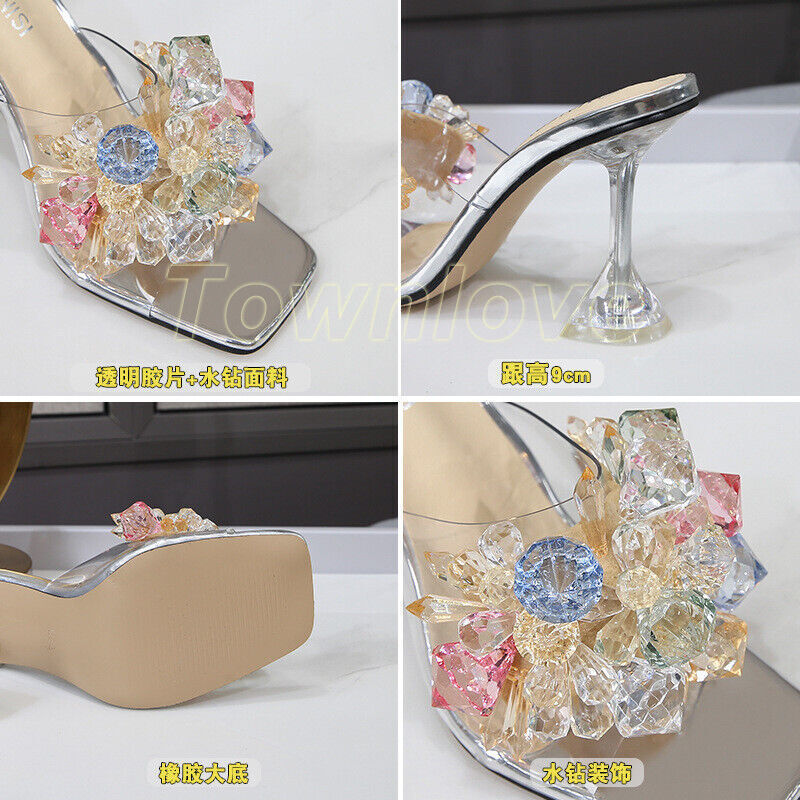 Lady Crystal Flower High-Heeled Sandals Slippers Women Stage Catwalk ...