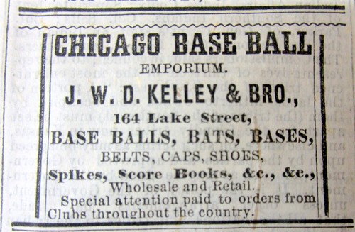 1867 Chicago newspaper w Very EARLY AD for BASEBALL EQUIPMENT bats ...