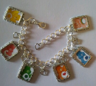 Silver Plated Charm Bracelet With Charms Care Bear Carealot Funshine Grumpy | eBay UK