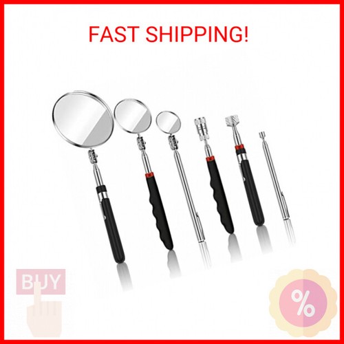 6 Pieces Telescoping Inspection Mirror Mechanic Magnet Stick Magnetic ...