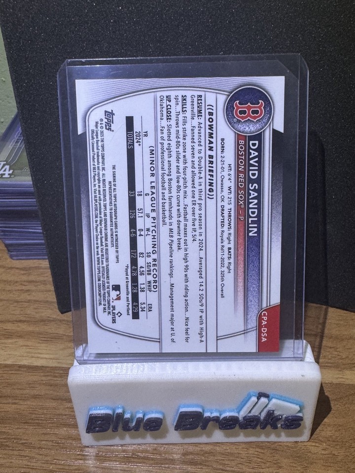 2025 Bowman Chrome David Sandlin 1st Auto Red Sox CPA-DSA Blue Ray Wave ...