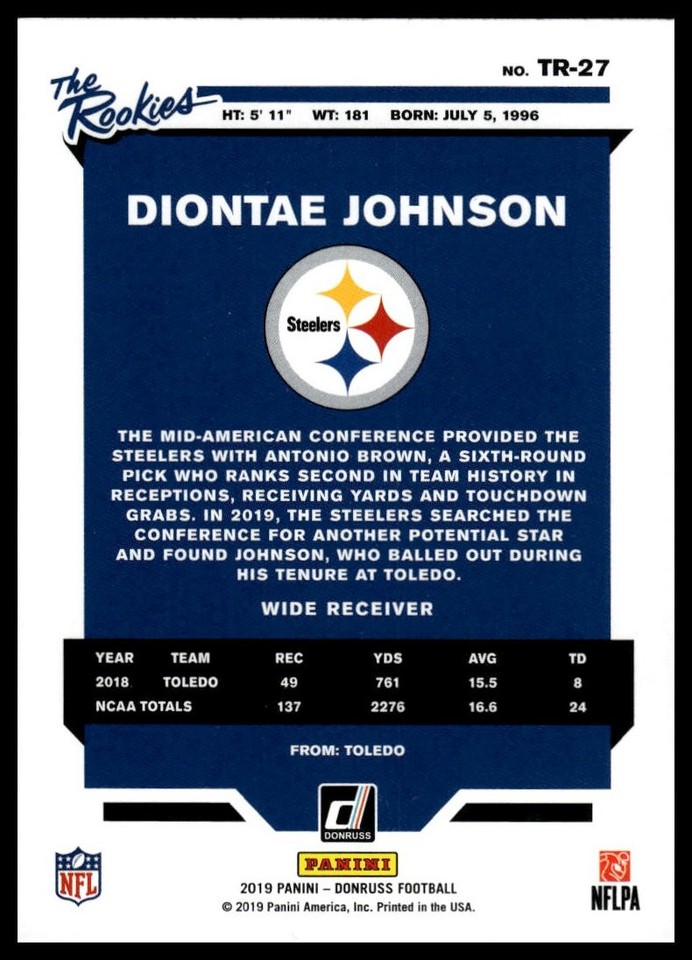 2019 Donruss #TR-27 Diontae Johnson The Rookies | eBay