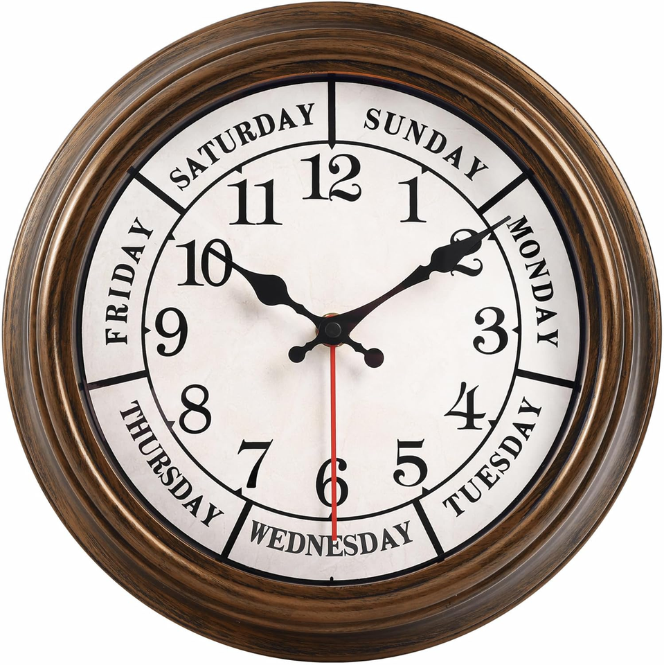 12 Inches Retro Wall Clock,Day of the Week Wall Clock,Calendar Day ...