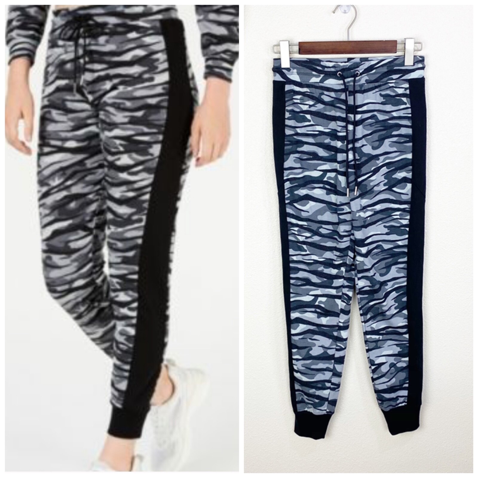MATERIAL GIRL Junior's S Black Gray Tiger Camo Colorblock Jogger Pants ...