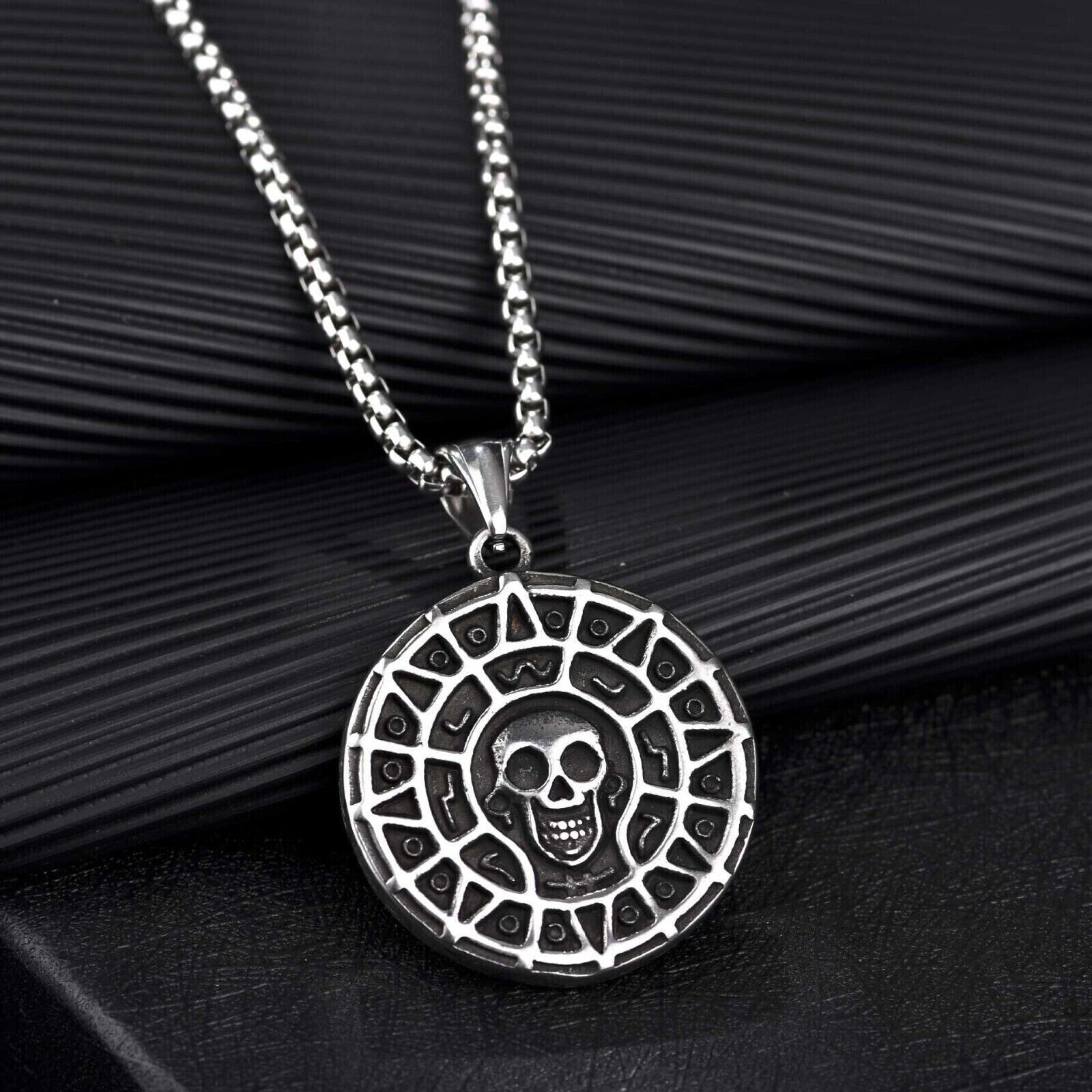 Hip Hop Retro Skull Disc Titanium Pendant Stainless Steel Necklace Men ...