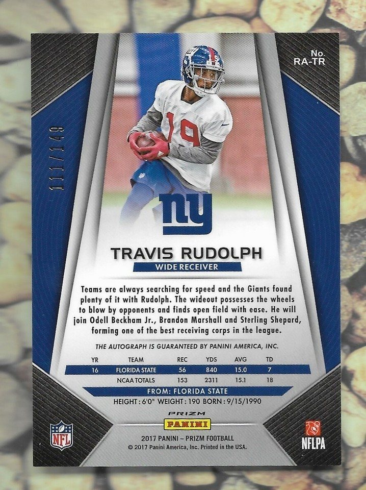 TRAVIS RUDOLPH 2017 PANINI PRIZM SILVER ROOKIE RC AUTOGRAPH AUTO #/149 ...