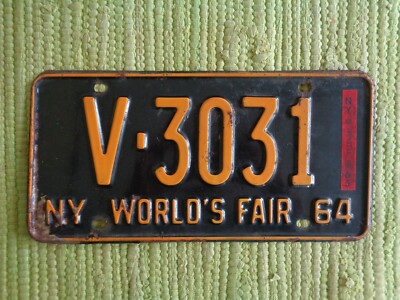 1964 New York Worlds Fair License Plate 64 w/ 65 Reg NY Tag V-3031 | eBay