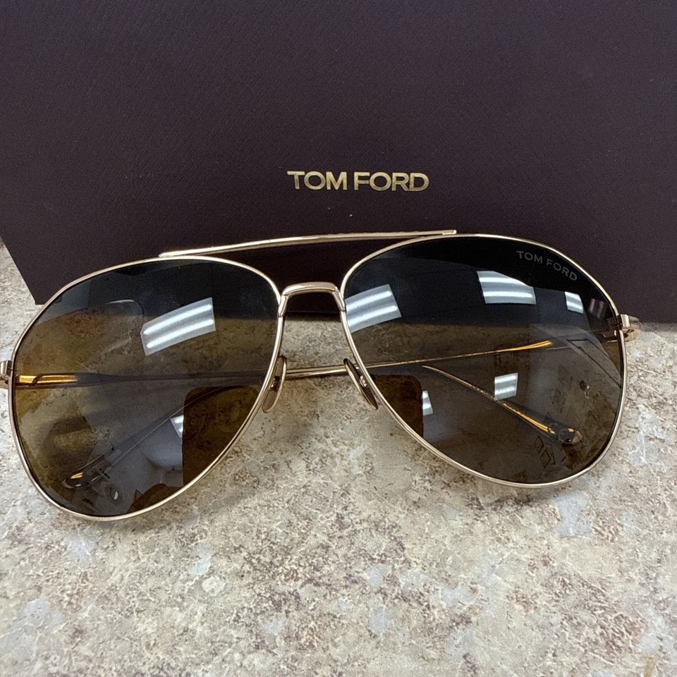 Tom Ford Cyrus TF747 30E Gold Aviator Titanium Sunglasses Frame 62-13 ...