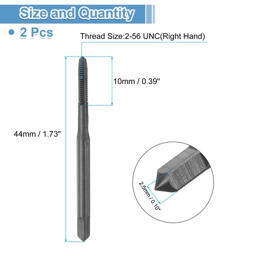 2pcs Straight Flute Thread Tap 2-56 UNC Nitride Coated Screw Tapping ...