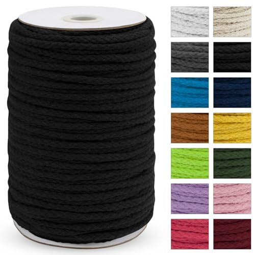 Braided Macrame Cord 5mm x 295ft, Natural 8-Strand Braided Cotton Rope ...