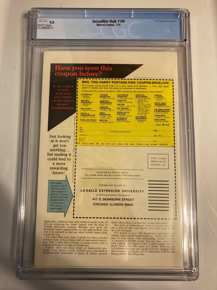 Incredible Hulk #189 (1962 Marvel 1st Series) - CGC Graded 9.0 - WHITE ...