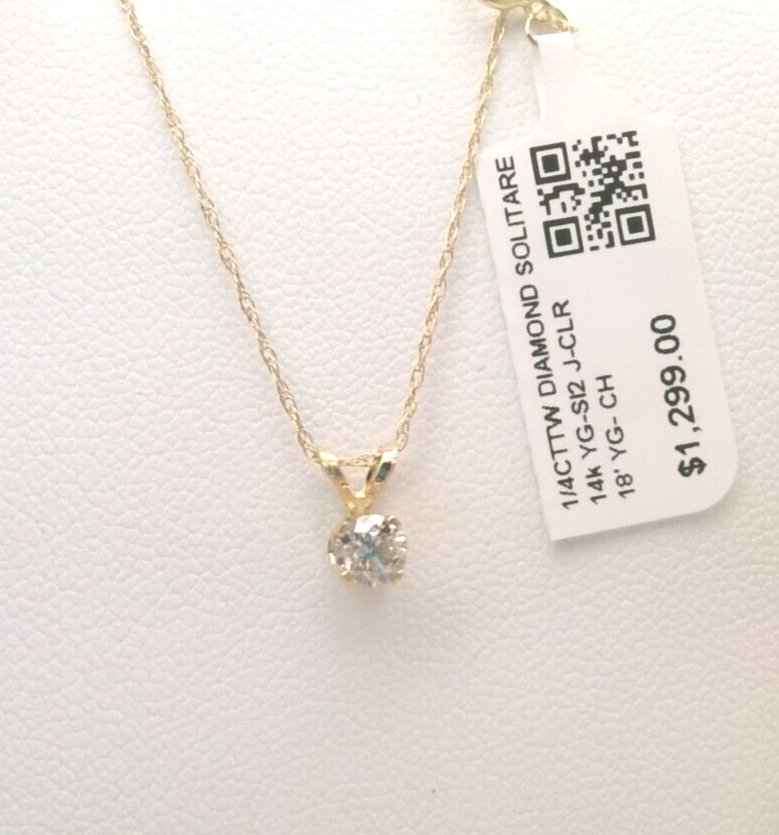 $4000 REAL Diamond SOLITAIRE PENDANT NECKLACE 14k YELLOW Gold SOLID! 18 ...