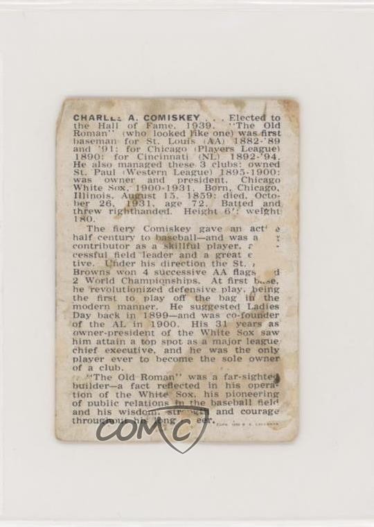 1950-56 Callahan Hall of Fame Charlie Comiskey Charles Comiskey HOF | eBay