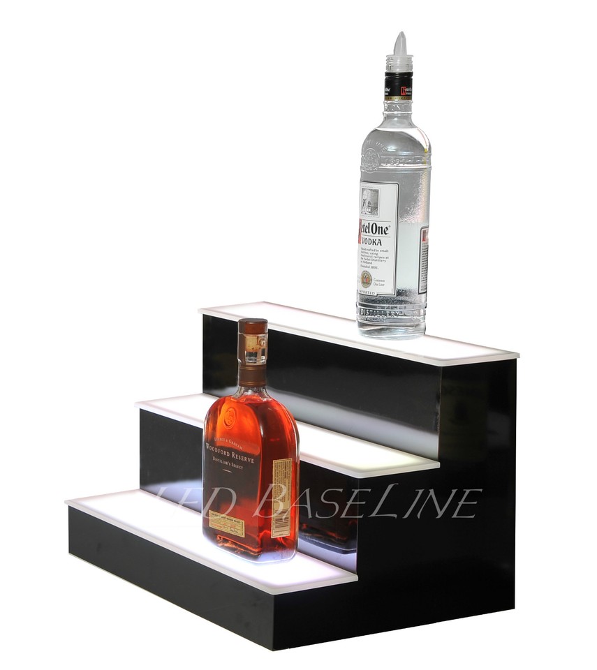 18" LED LIGHTED BAR SHELF, Three Step Liquor Bottle Glorifier, Back Bar ...