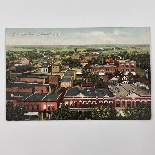 Antique Aerial view of Carroll, Iowa small town train in distance ...
