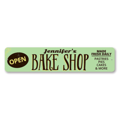 Bake Shop Open Sign, Personalized Bakery Store Name Metal Wall Decor ...