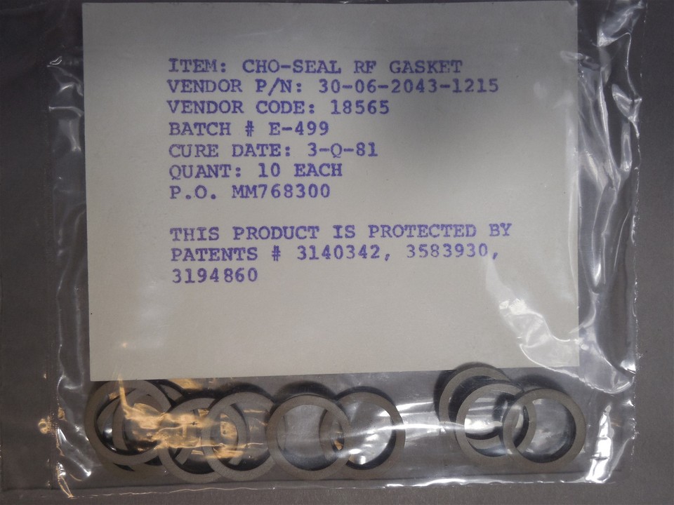 289pc Chomerics 30-06-2043-1215 Cho-Seal RF Gaskets ID:11/16" OD:17/32 ...