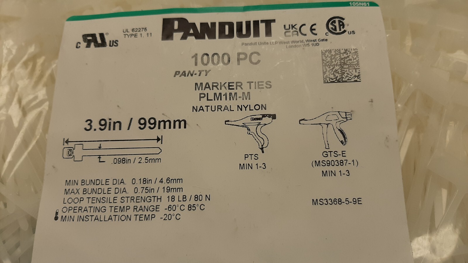(QTY-1000 ) Panduit Cable Marker Ties 3.9inch PLM1M-M PAN-TY Natural ...