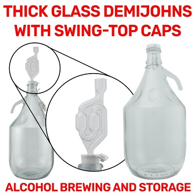 PACK OF 2 Glass demijohns with flip top cap+airlock+bungs home-brew ...