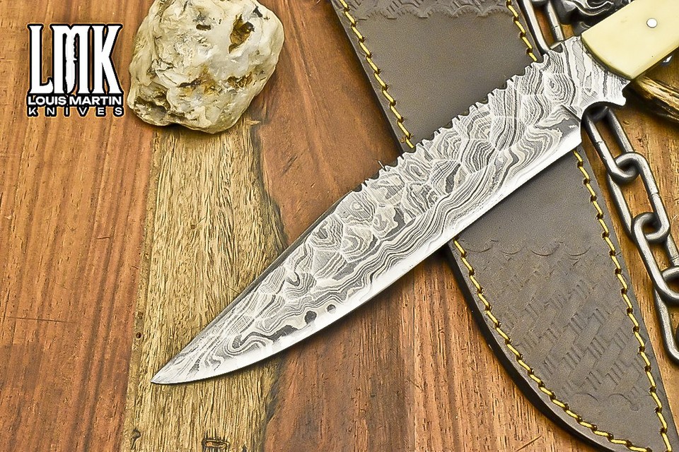 LMK Hand Forged Full Tang Knife Twist Damascus Bone Hunter Veterans ...
