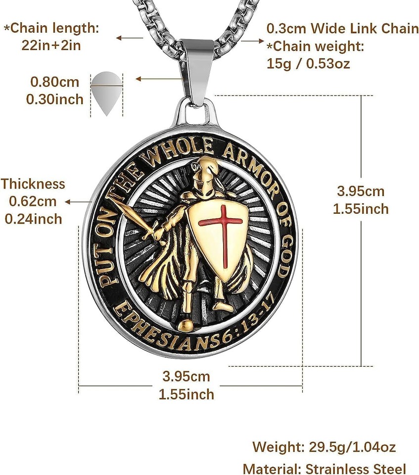 Knights Templar Armor of God Ephesians 6:13-17 Pendant Stainless Steel ...