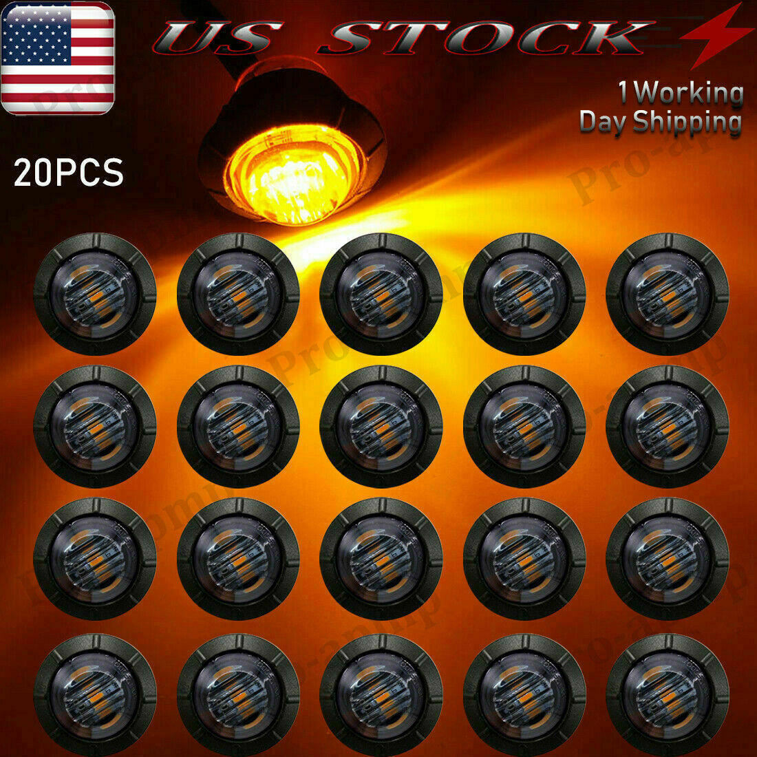 12V Red Amber Side Marker Lights Truck Trailer Round 3/4"LED Bullet ...