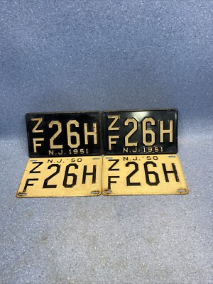 2 Sets Consecutive Low Numbers: Vintage 1950 1951 New Jersey License ...