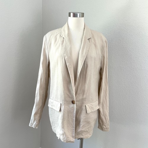 Quince Womens Large Tan 100% Linen Blazer One Button Unlined Jacket ...