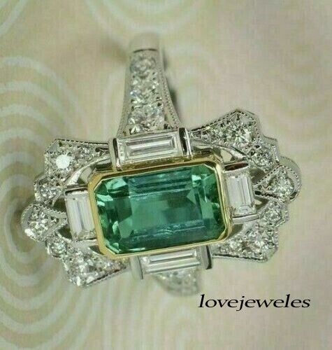 Vintage Art Deco Style 3.50CT Genuine Green Emerald 925 Silver ...