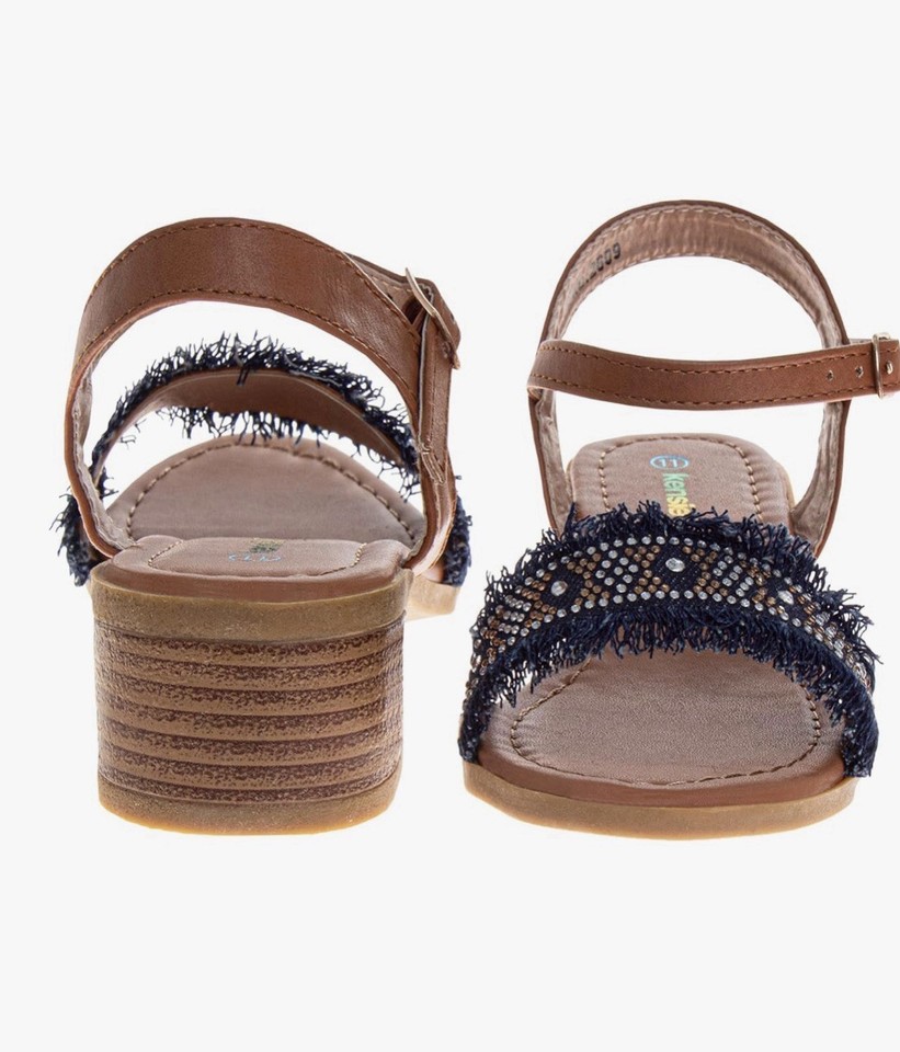 Kenzie Casual Girl’s Strap Denim Strap Block Heel Sandel, Size 1 | eBay