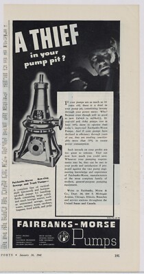 1941 Fairbanks Morse Ad: Non Clog Sewage & Trash Pump - A Thief in Your ...