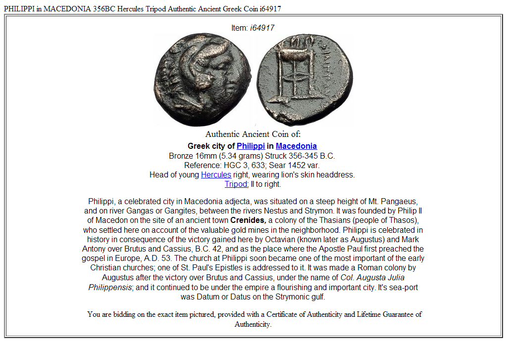 PHILIPPI in MACEDONIA 356BC Hercules Tripod Authentic Ancient Greek ...