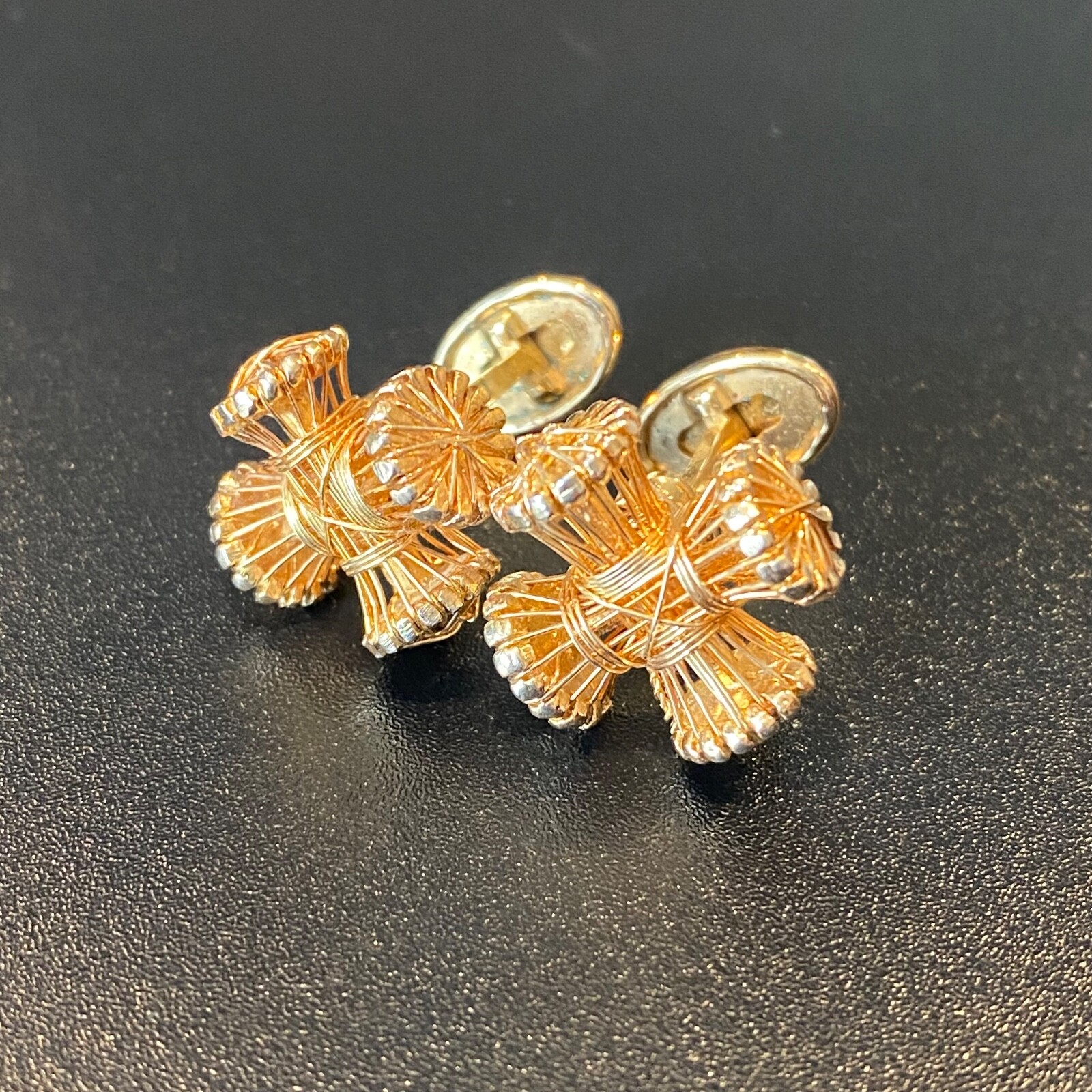 Vintage Gold Cufflinks Unique Gold Wire Design Small Button Hinged Back ...