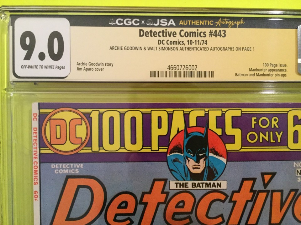 Detective Comics 443 CGC 9.0 ONLY Copy Signed by Archie Goodwin & Walt ...