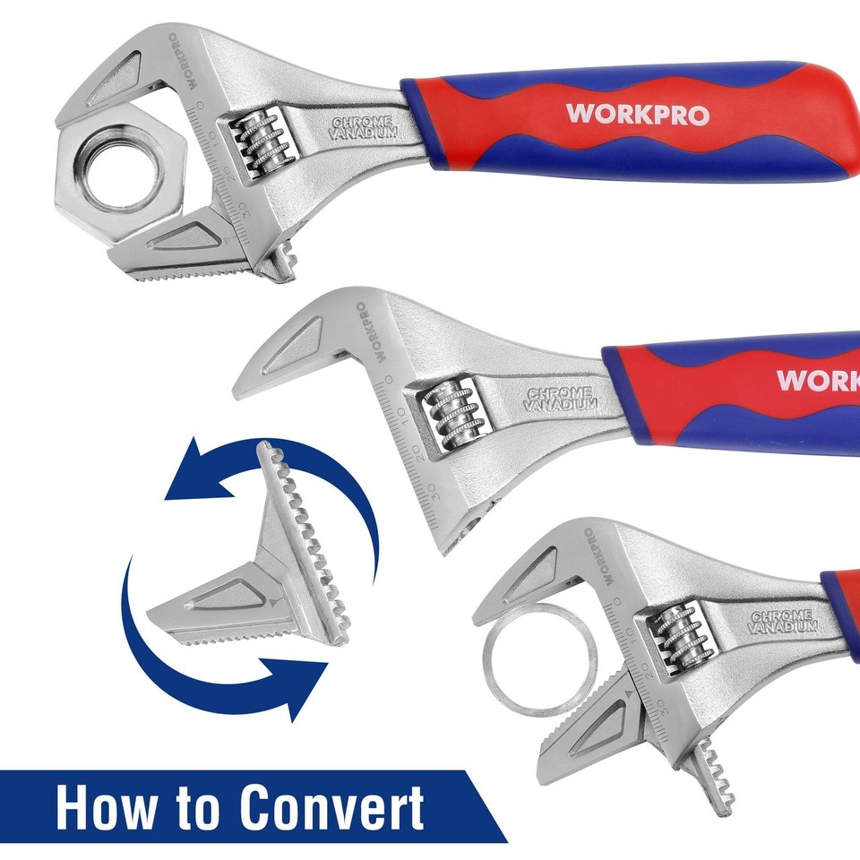 WORKPRO Wide Mouth Adjustable Wrench and Pipe Wrench 2 in 1 42mm Extra ...