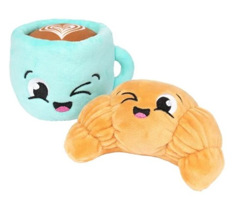 CROISSANT & CAPPUCCINO DOG TOY BREAKFAST SET PREMIUM PLUSH w/ SQUEAKER ...