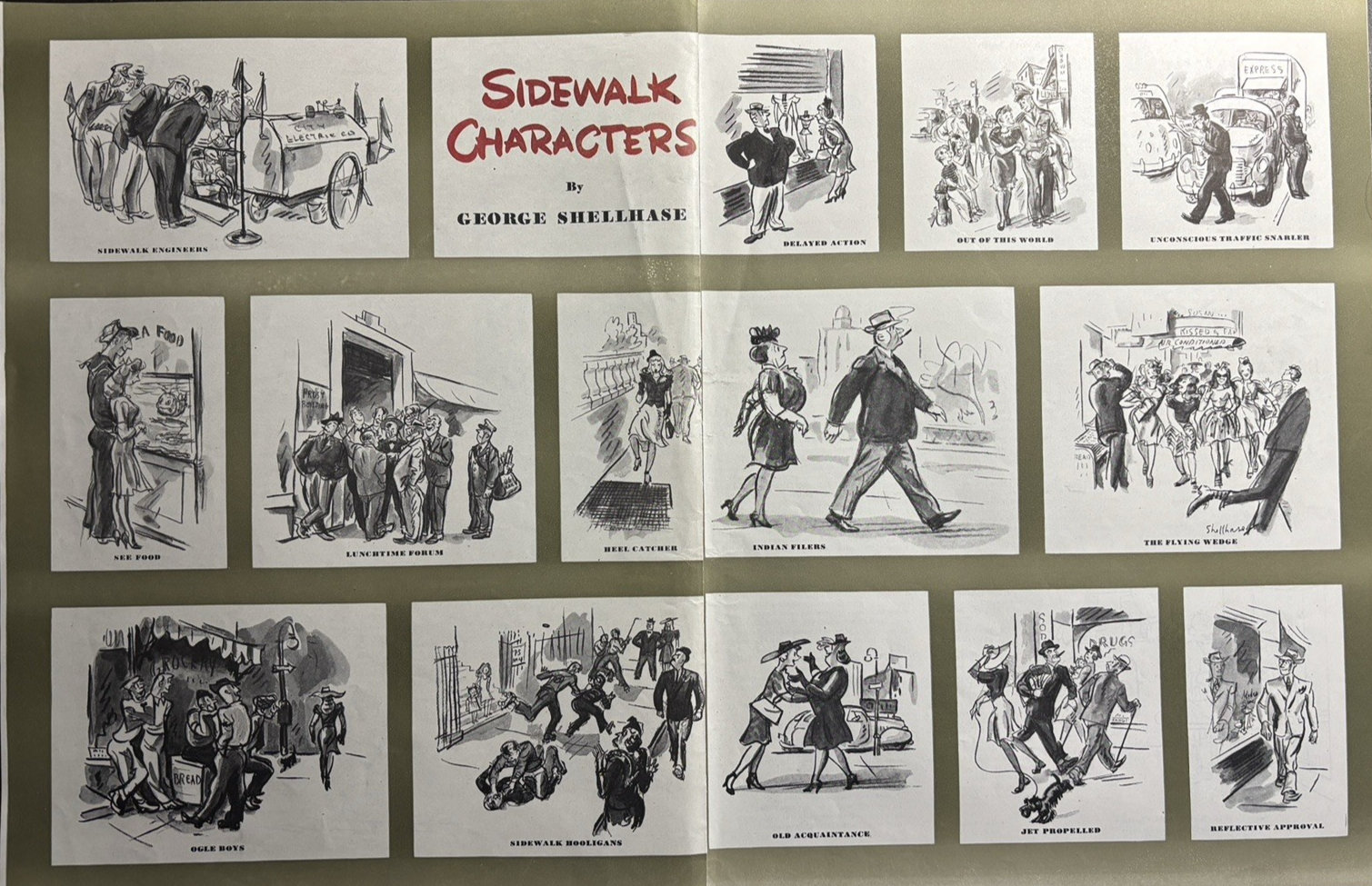 1946 George Shellhase Sidewalk Characters Cartoons Drawings Hooligans ...