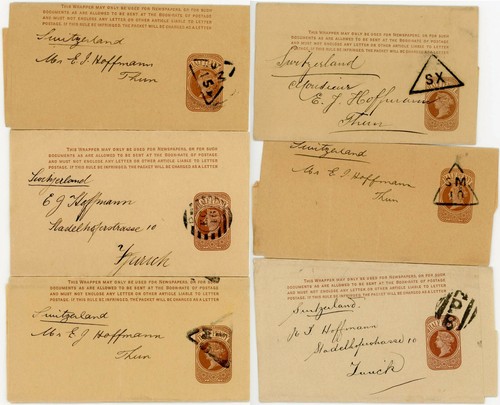 GB QV STATIONERY NEWSPAPER WRAPPERS to SWITZERLAND 6 DIFF.NPB + PRINTED ...