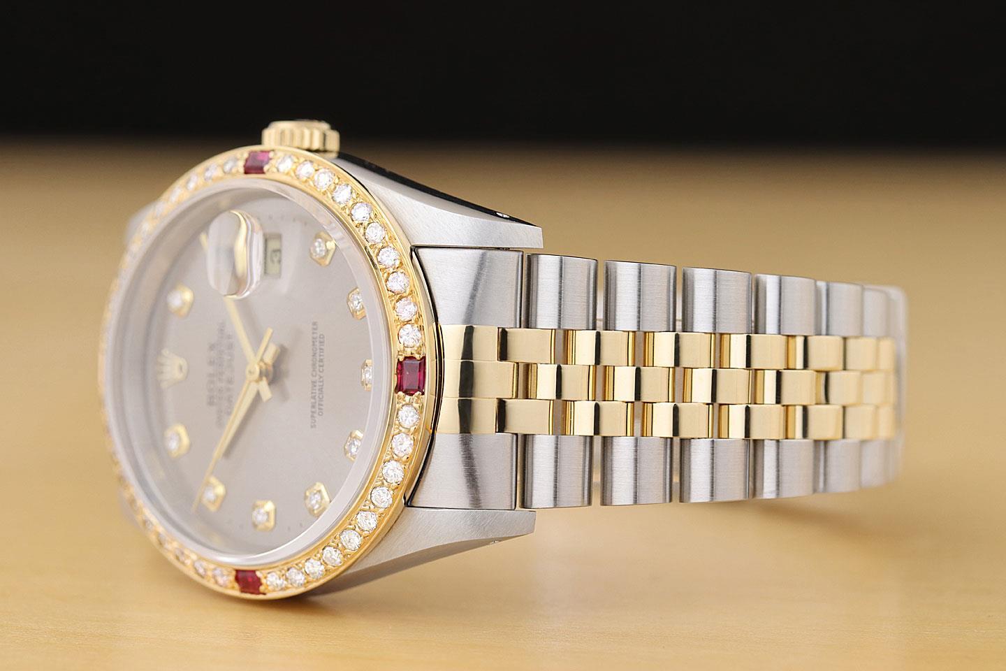ROLEX MENS DATEJUST 16233 GRAY DIAL 18K GOLD STEEL TWO TONE DIAMOND ...