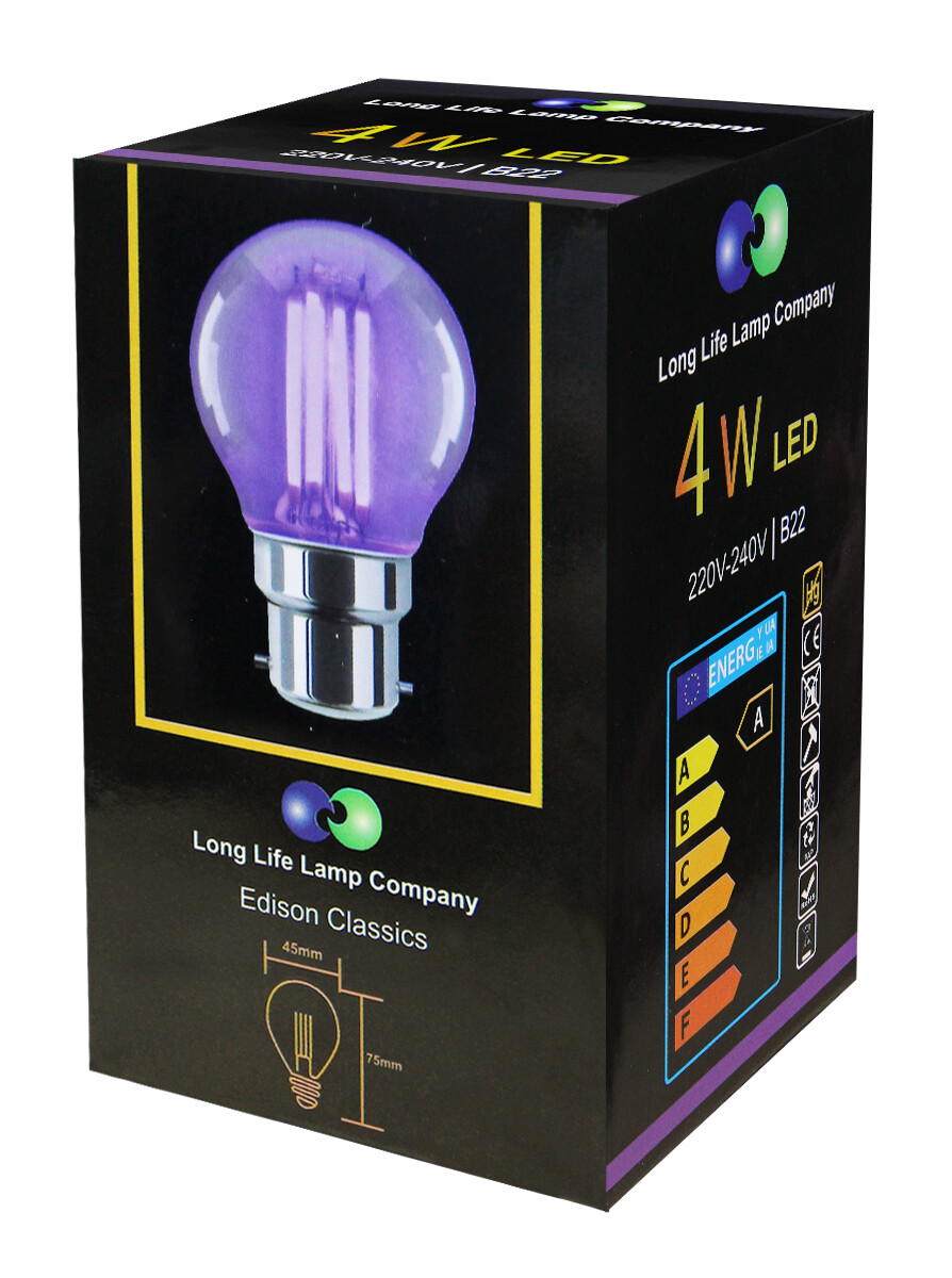 PURPLE LED Golf Ball 4W Light Bulb Modern G45 Coloured Lamps E14 B22 ...