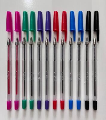 PACK 10 FOCUS BALL POINT MEDIUM PENS Black, Blue, Red, Pink, Green ...